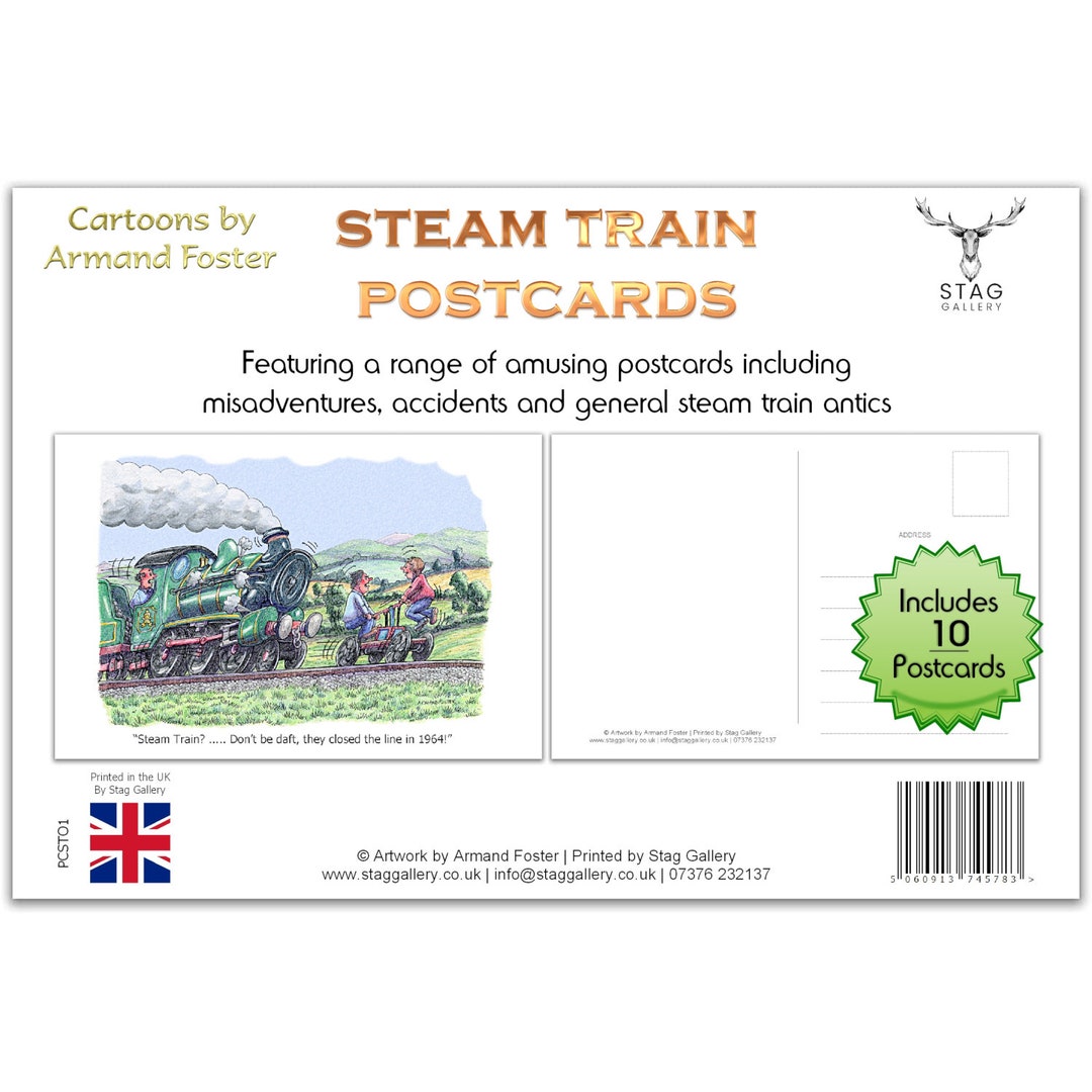 Steam Trains Humour Cartoon Funny Pack of 10 Postcards by Armand Foster ...