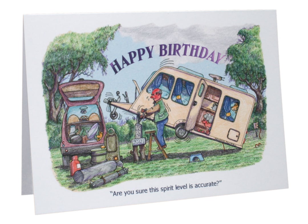 Happy Birthday Caravanning Humour Cartoon A5 Funny Blank Greeting Card ...
