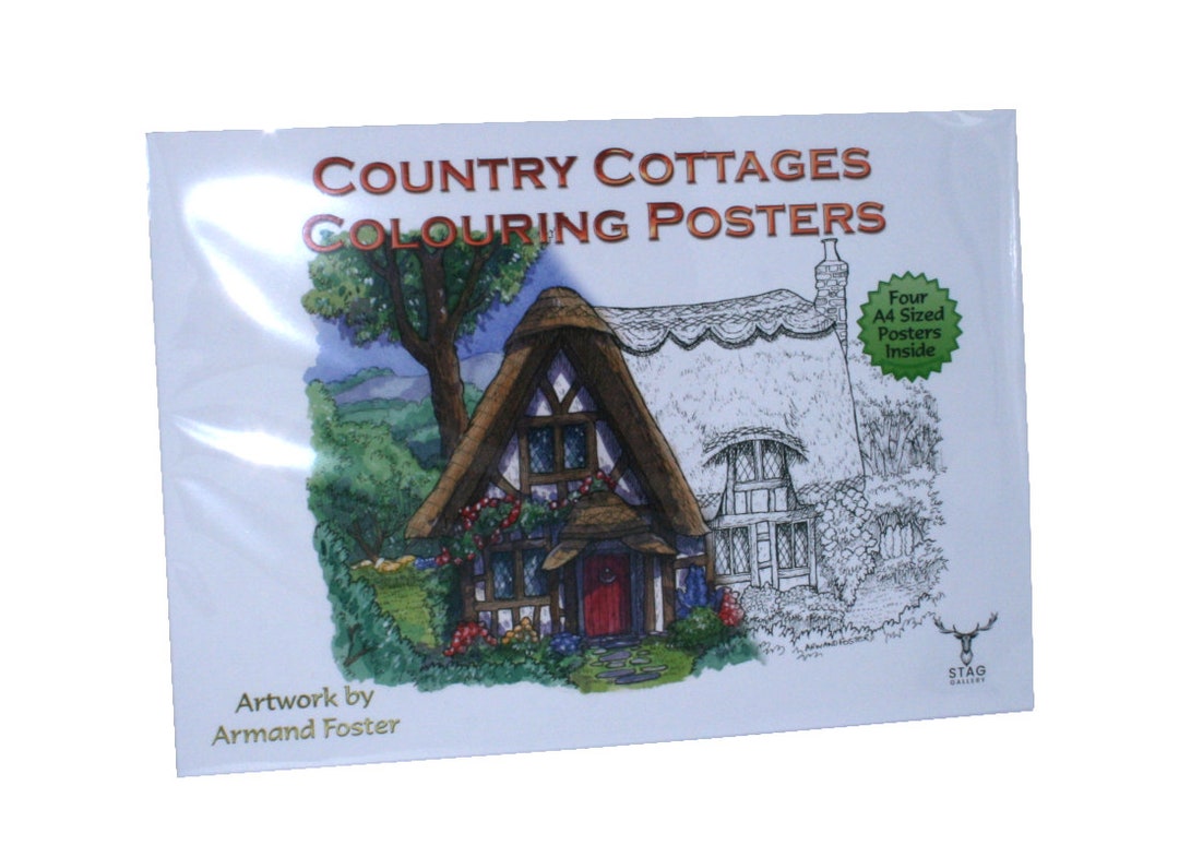 Country Cottages Cartoon A4 Colouring Posters Pack by Armand Foster - Etsy