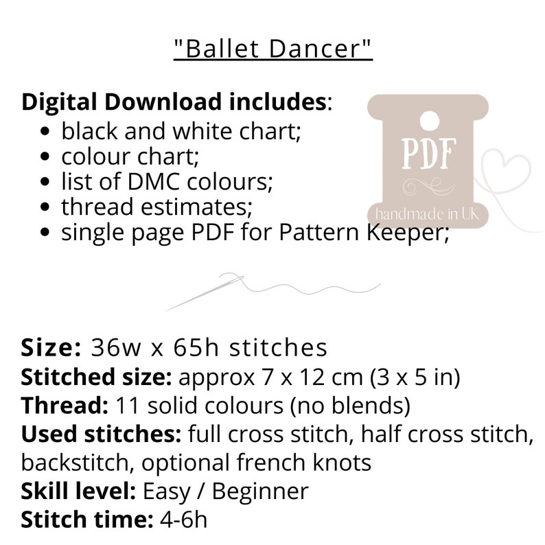 Ballet Dancer Cross Stitch Kit PDF Chart Ballerina Girl in - Etsy
