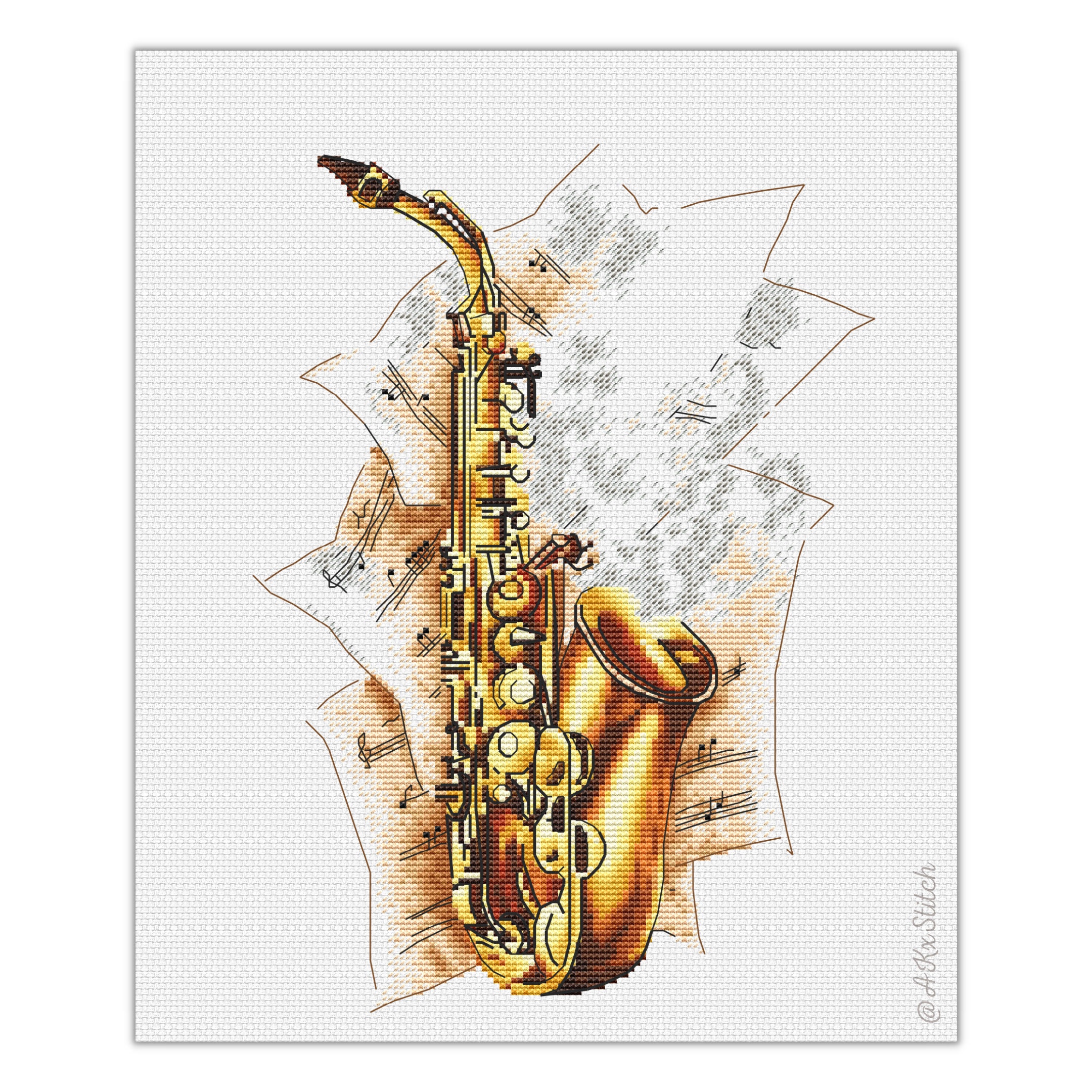 Saxophone Cross Stitch Kit PDF Chart, Watercolour Sketch Style Art of ...