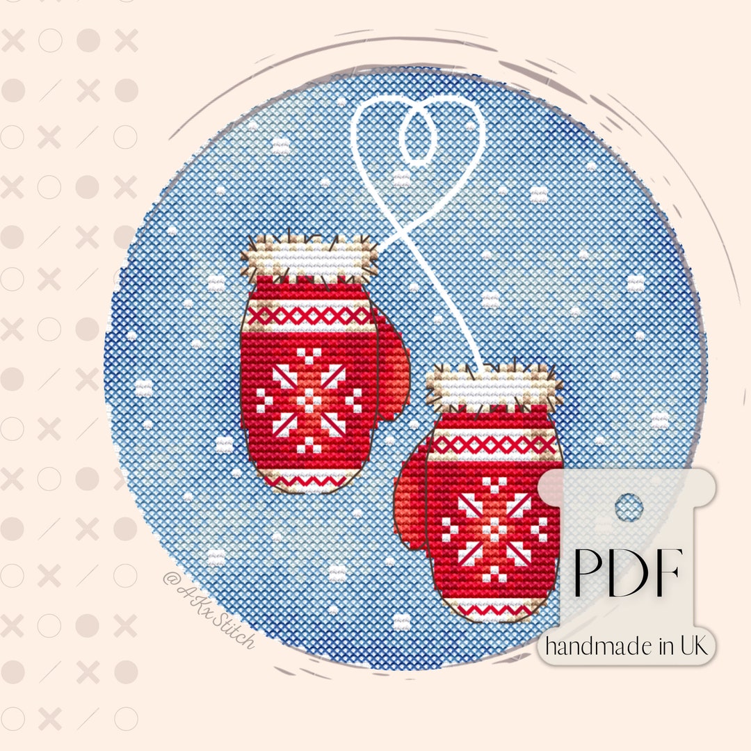 Mittens Cross Stitch Kit PDF Chart, Cozy Christmas Embroidery Pattern ...