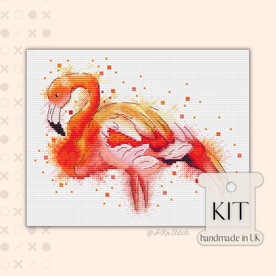 Flamingo Cross Stitch KIT PDF Chart, Watercolour Style Pink Bird ...