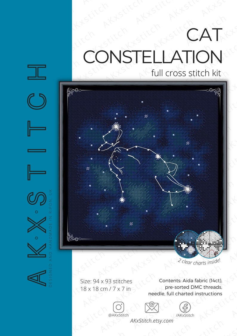 Cat Constellation Galaxy Cross Stitch Kit / Embroidery Chart With ...