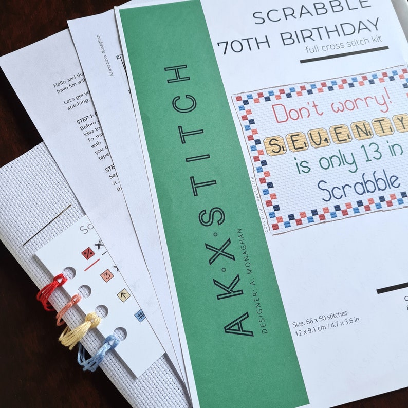 Scrabble Letters Birthday Card Cross Stitch Kit / DIY 70th Anniversary ...