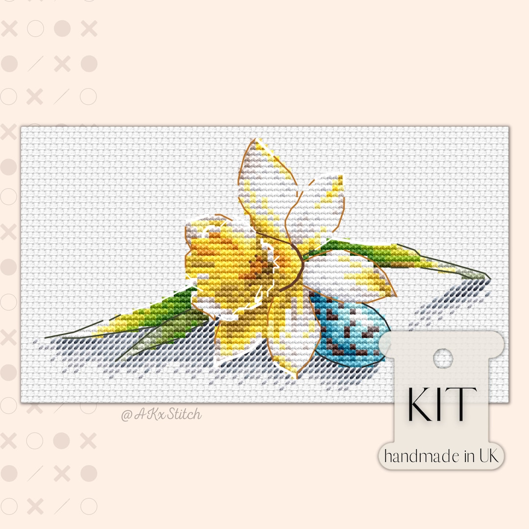 Daffodil Spring Flower Cross Stitch KIT PDF Chart, Yellow Floral ...