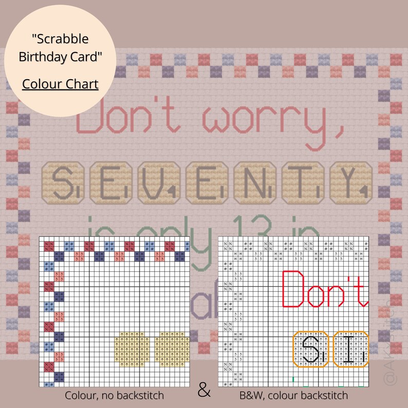 Scrabble Letters Birthday Card Cross Stitch Kit / DIY 70th Anniversary ...
