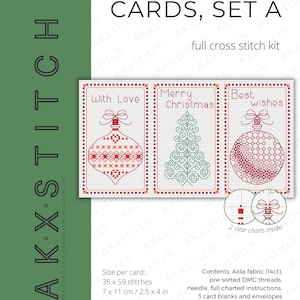 Christmas Card Cross Stitch Pattern Kit Set / Cute Xmas Blackwork ...