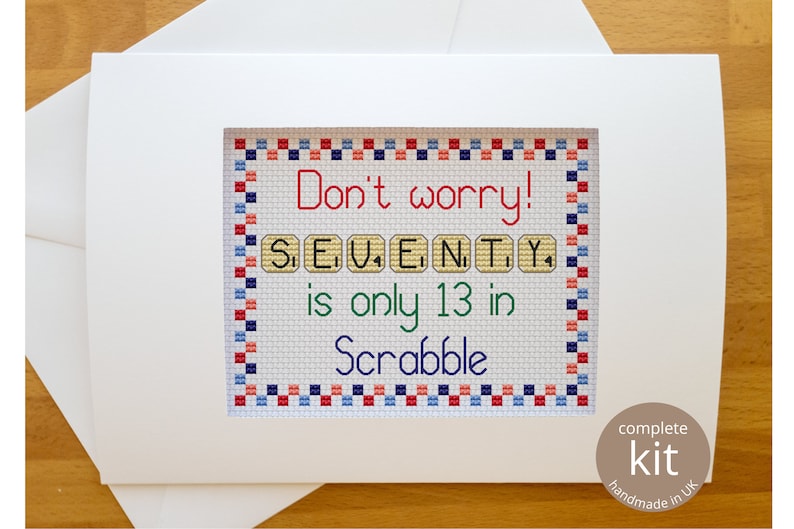 Scrabble Letters Birthday Card Cross Stitch Kit / DIY 70th Anniversary ...