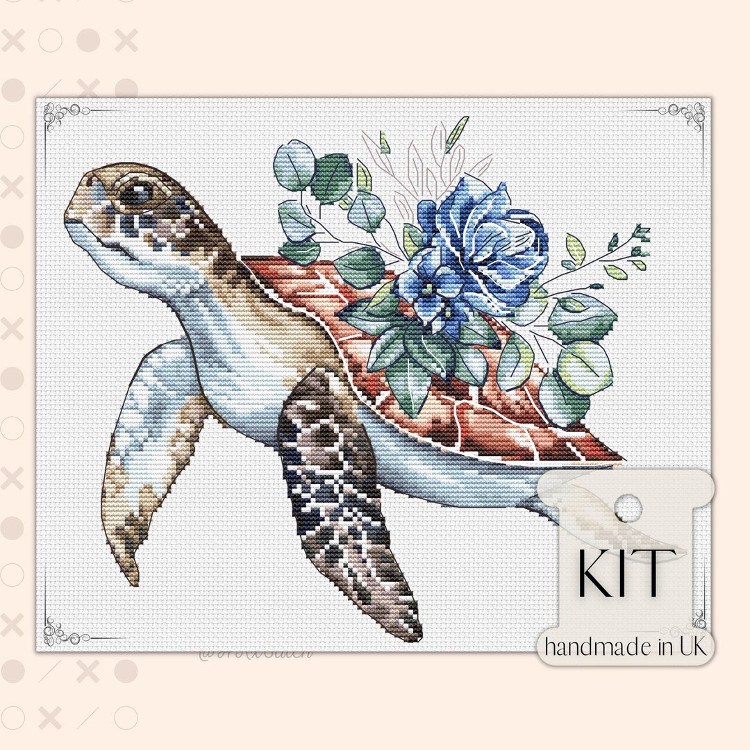 Sea Turtle CROSS STITCH Kit, Nautical Ocean Style Embroidery Pattern ...