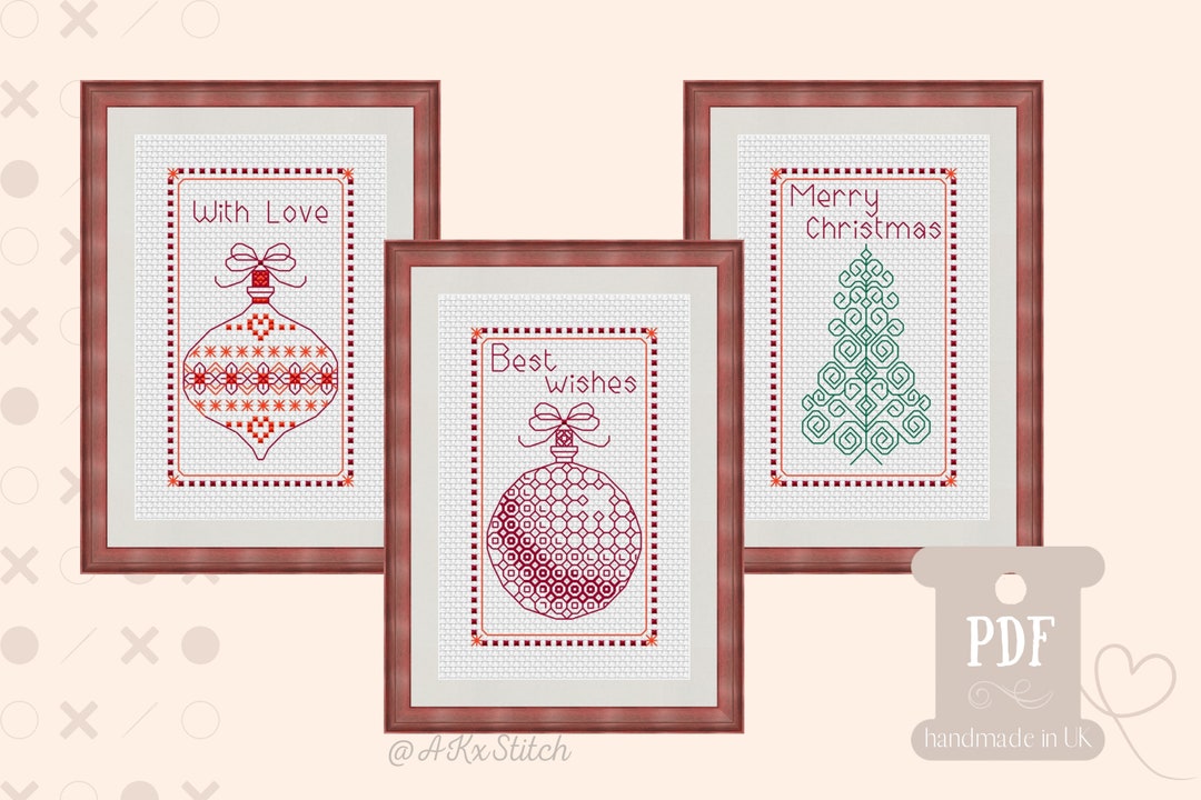 Christmas Card Cross Stitch Pattern Bundle PDF, Set of 3 Xmas Greeting ...