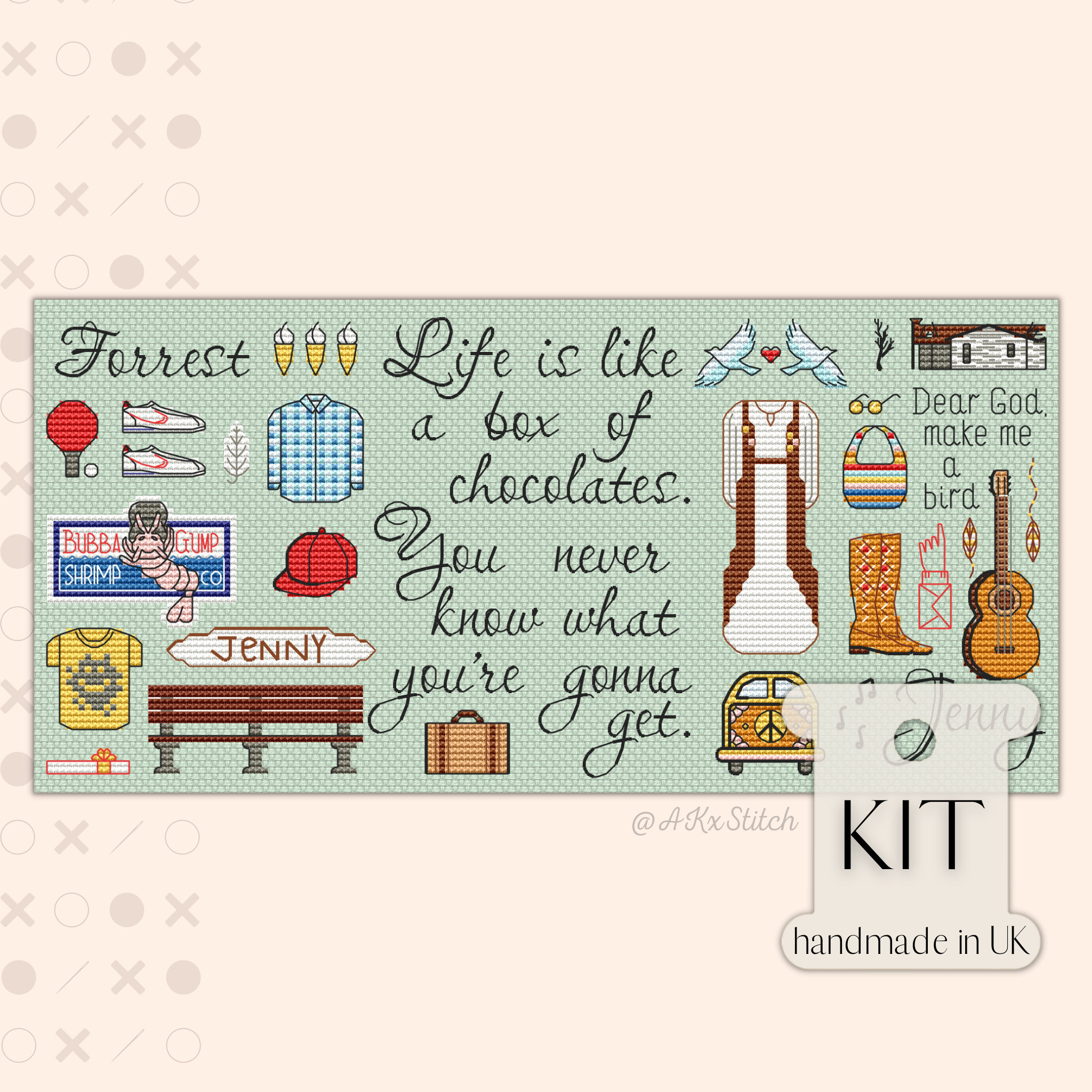Forrest Gump Sampler Cross Stitch Kit / Colourful Fun Easy Embroidery ...