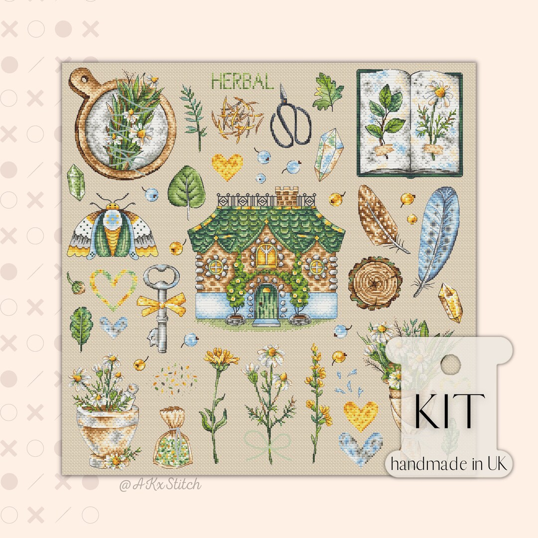 Herbal Sampler Kitchen Cross Stitch KIT PDF Chart, Cute Easy Primitive ...