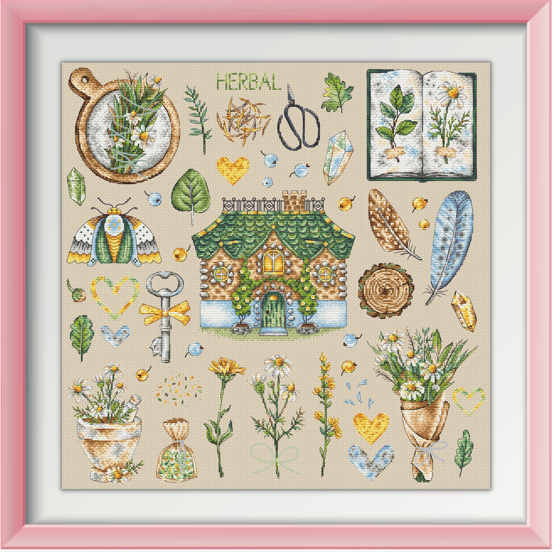 Herbal Sampler Kitchen Cross Stitch KIT PDF Chart, Cute Easy Primitive ...