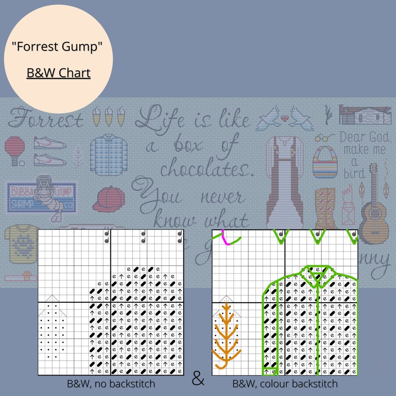 Forrest Gump Sampler Cross Stitch Kit / Colourful Fun Easy Embroidery ...