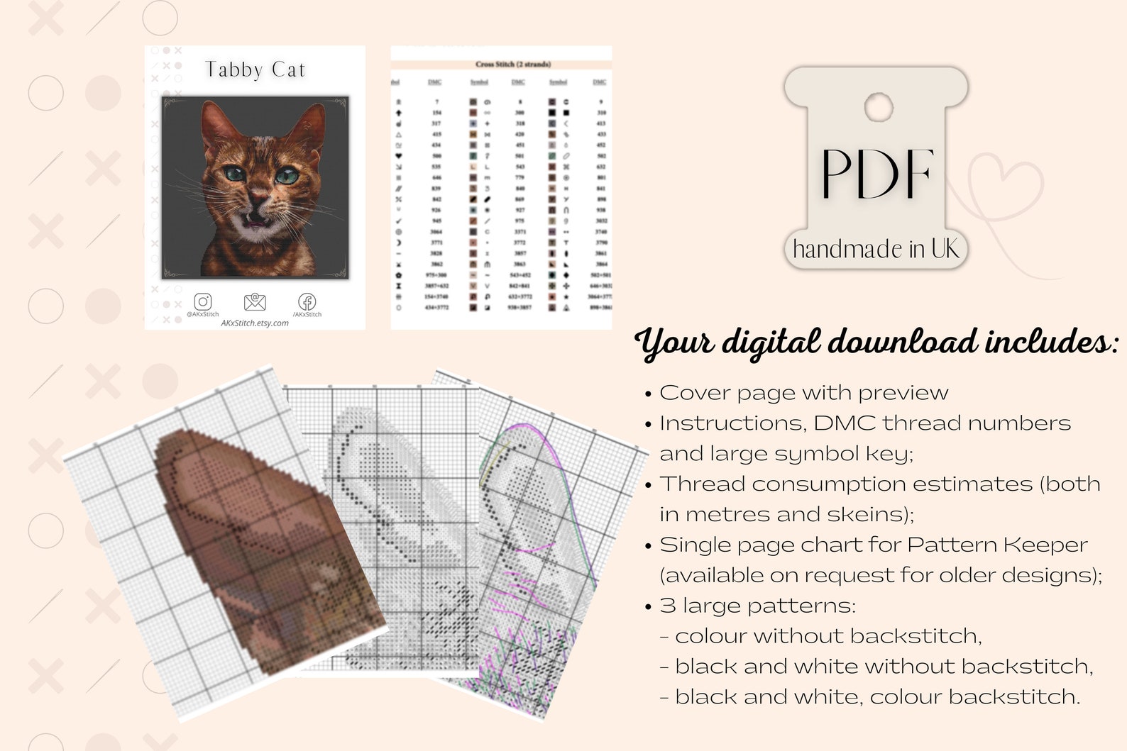 Tabby Cat Cross Stitch Pattern PDF / Cheeky Bandit Realistic Cat Face ...