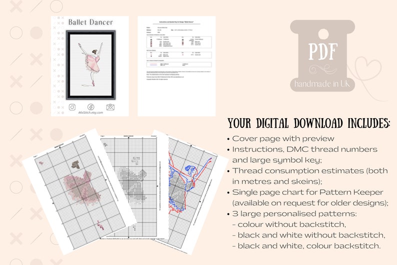 Ballet Dancer Cross Stitch Kit PDF Chart Ballerina Girl in - Etsy