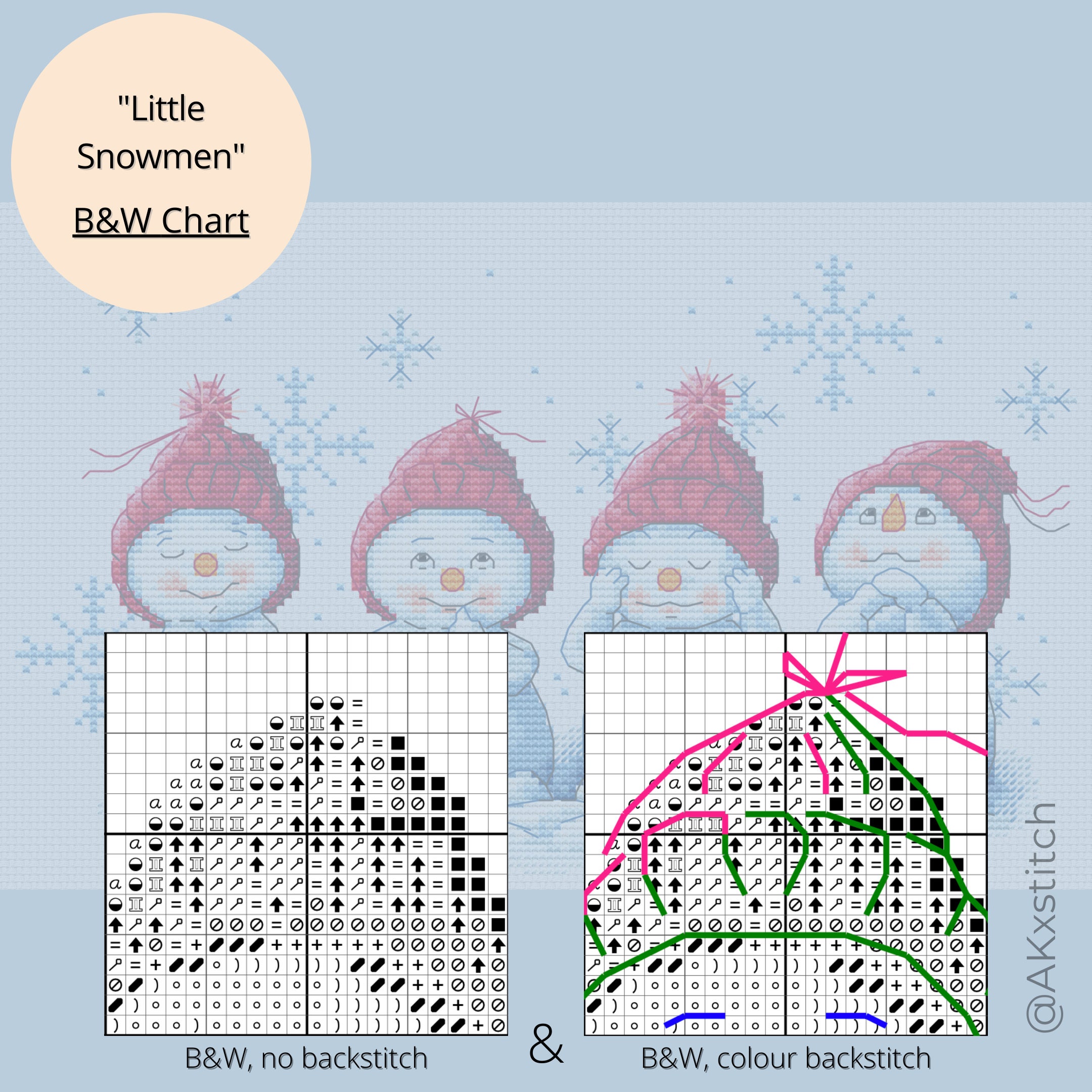 Little Snowmen Christmas Cross Stitch Pattern PDF / Cute Embroidery of ...