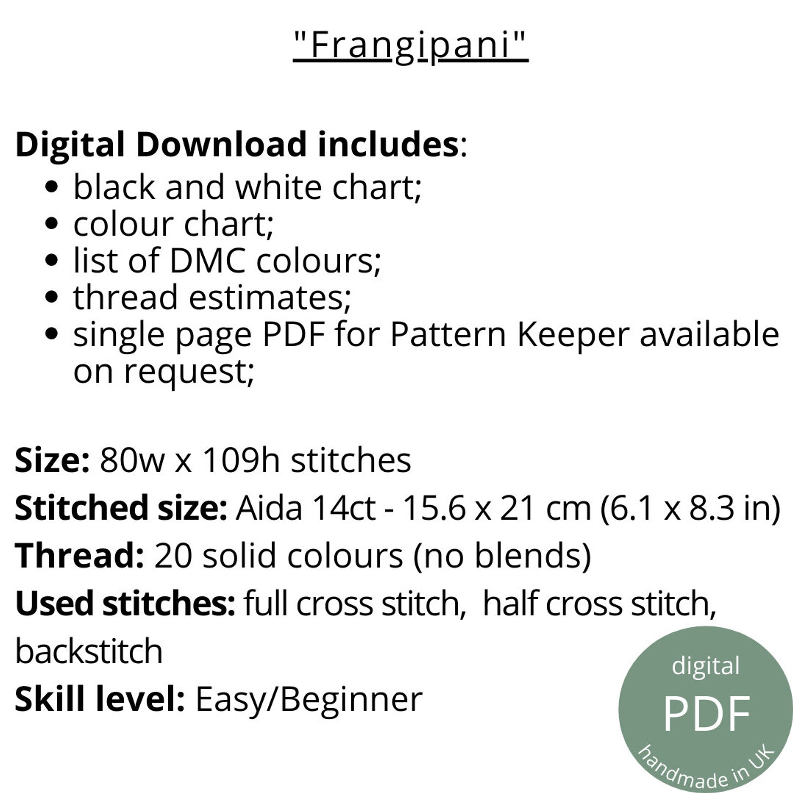 Plumeria Flower Cross Stitch Chart PDF / Minimalist Line Art Style ...