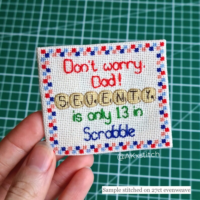 Scrabble Letters Birthday Card Cross Stitch Kit / DIY 70th Anniversary ...