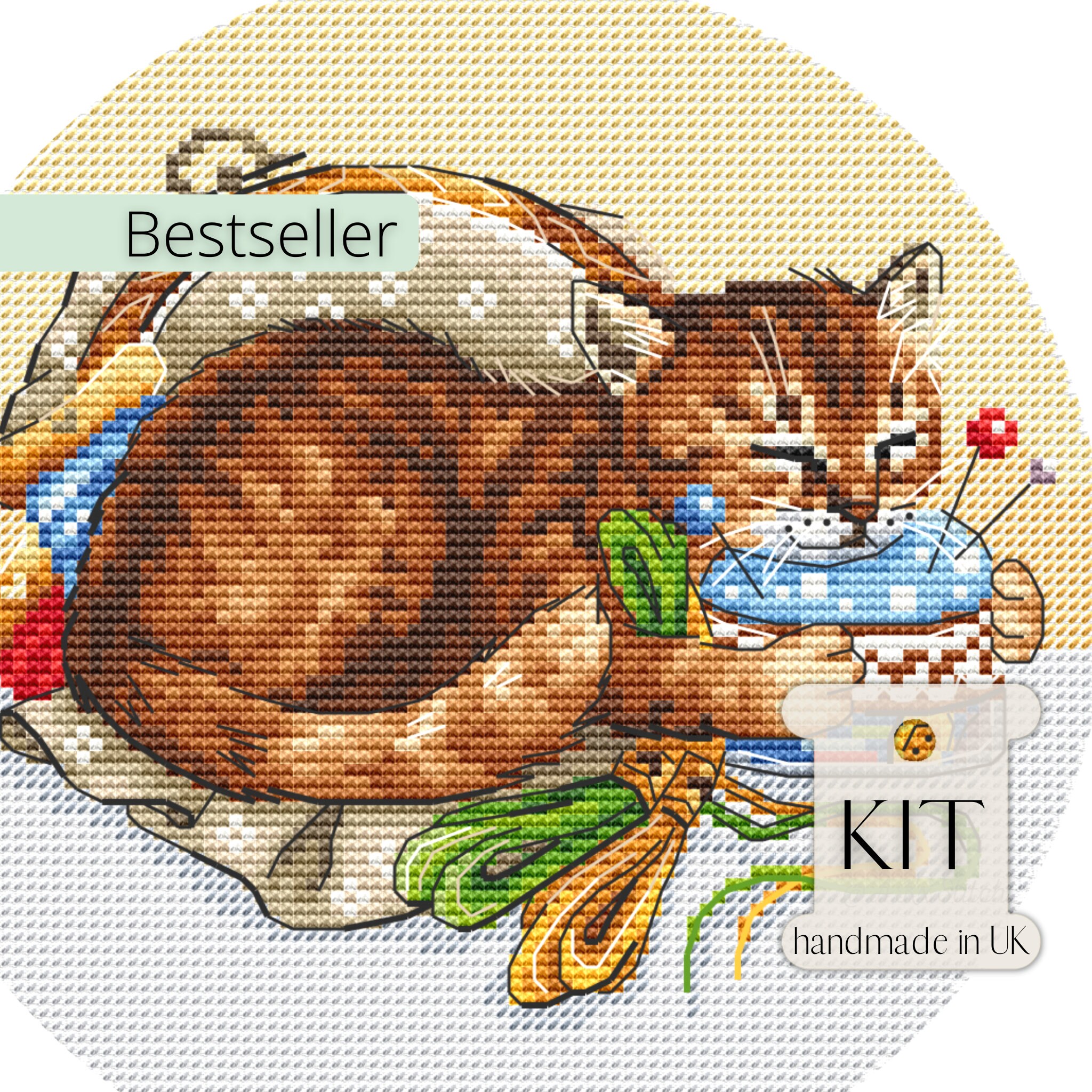 Cat Cross Stitch Kit / Stitching Buddy Sitting on Fabric and DMC ...
