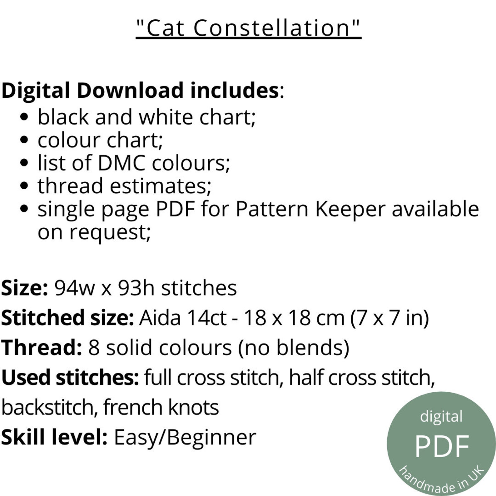 Cat Constellation Cross Stitch Pattern PDF / Embroidery Chart With ...