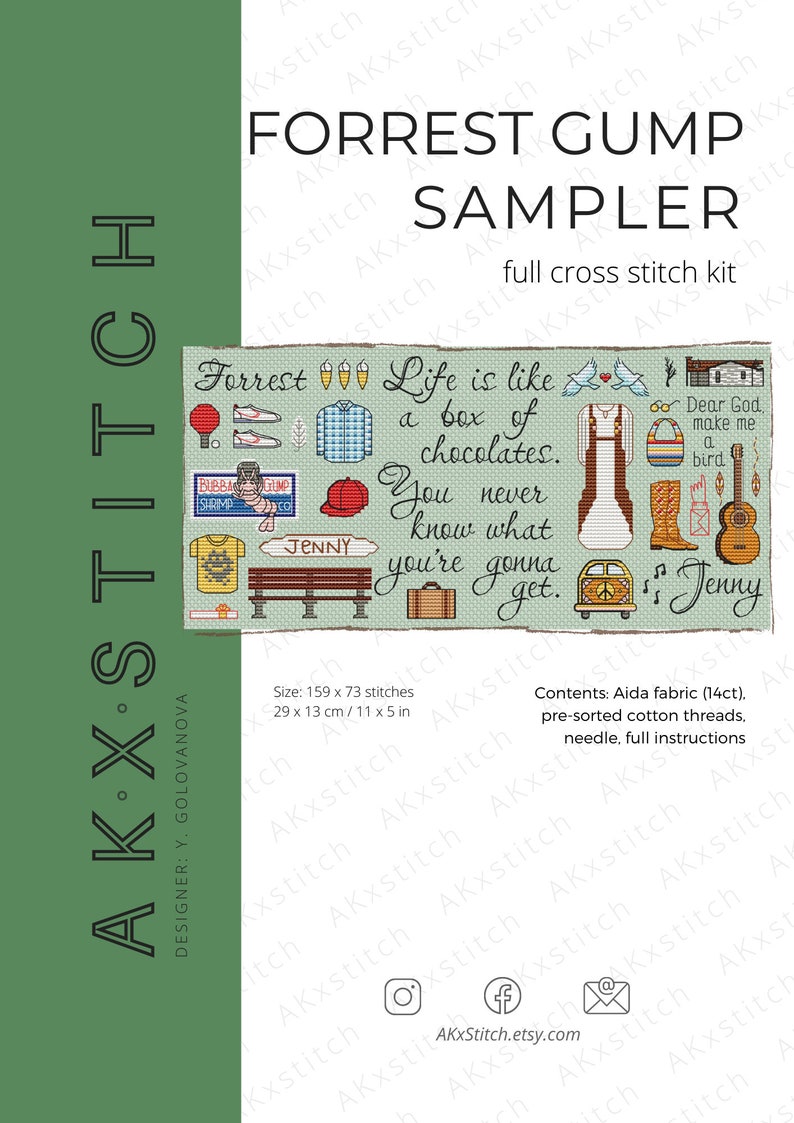Forrest Gump Sampler Cross Stitch Kit / Colourful Fun Easy Embroidery ...