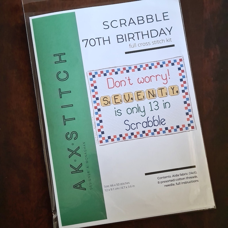 Scrabble Letters Birthday Card Cross Stitch Kit / DIY 70th Anniversary ...