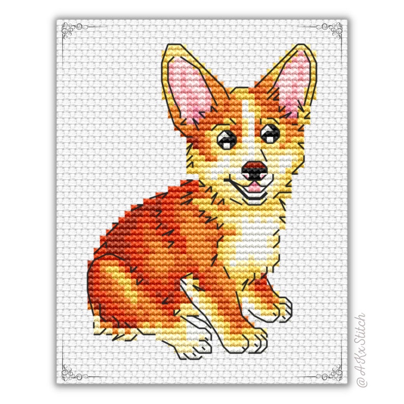Welsh Corgi Cross Stitch Kit PDF Chart, Embroidery Chart of Cute Red ...