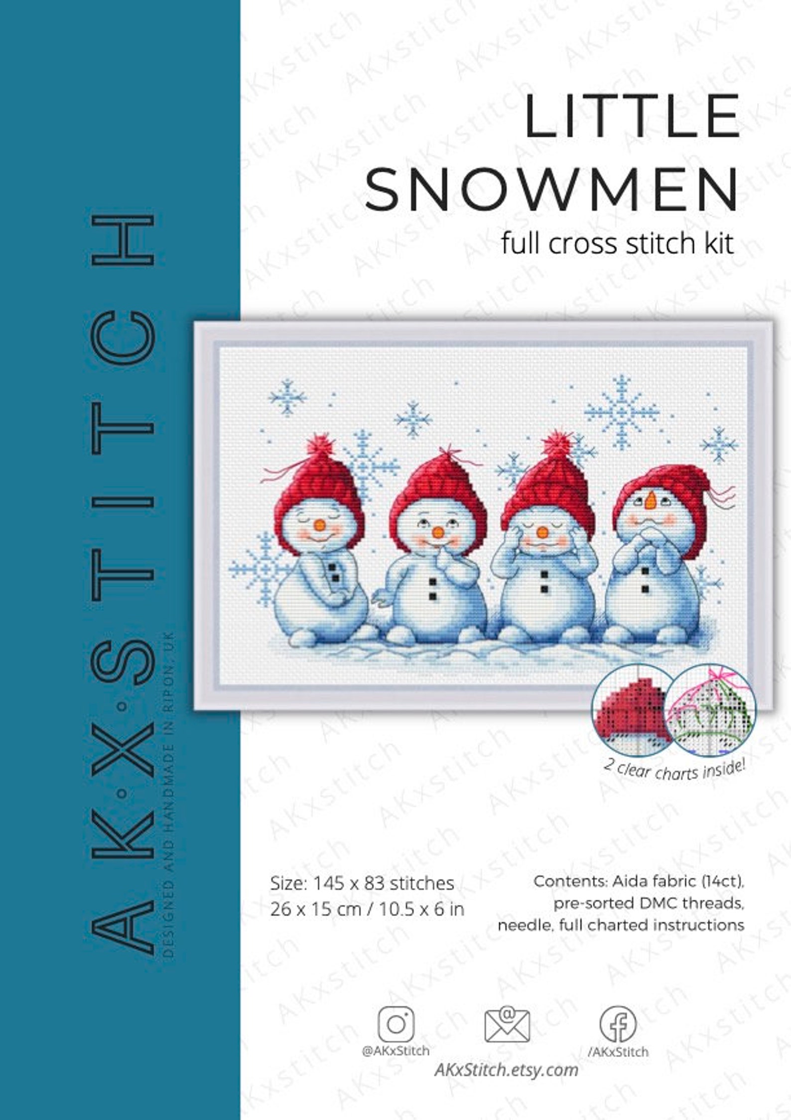 Little Snowmen Cross Stitch Kit PDF / Cute Christmas Embroidery Pattern ...