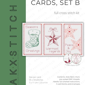 Christmas Card Cross Stitch Pattern Kit Set / Cute Xmas Blackwork ...