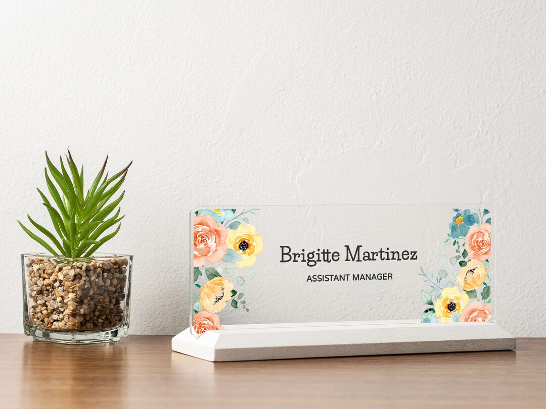 Desk Plate Custom Desk Plate Floral Name Plate Plaque for - Etsy