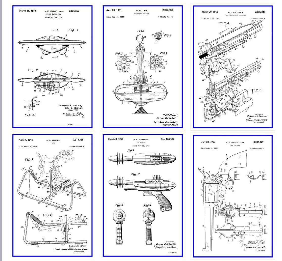 Vintage Toys Patent Drawings Schematics Pack 2. for Laser Etching ...