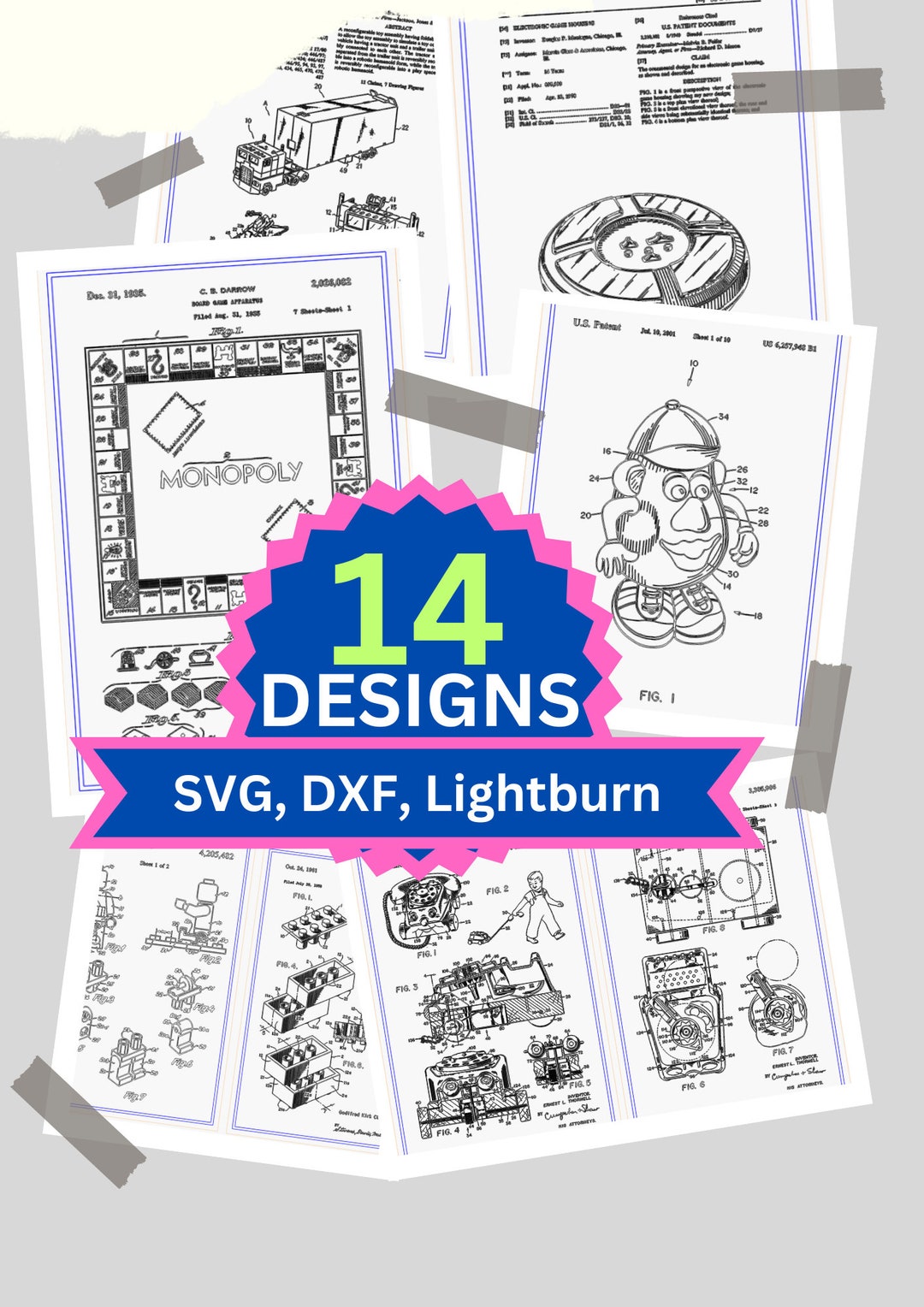 Vintage Toys Patent Drawings Schematics for Laser Etching, Cricut ...