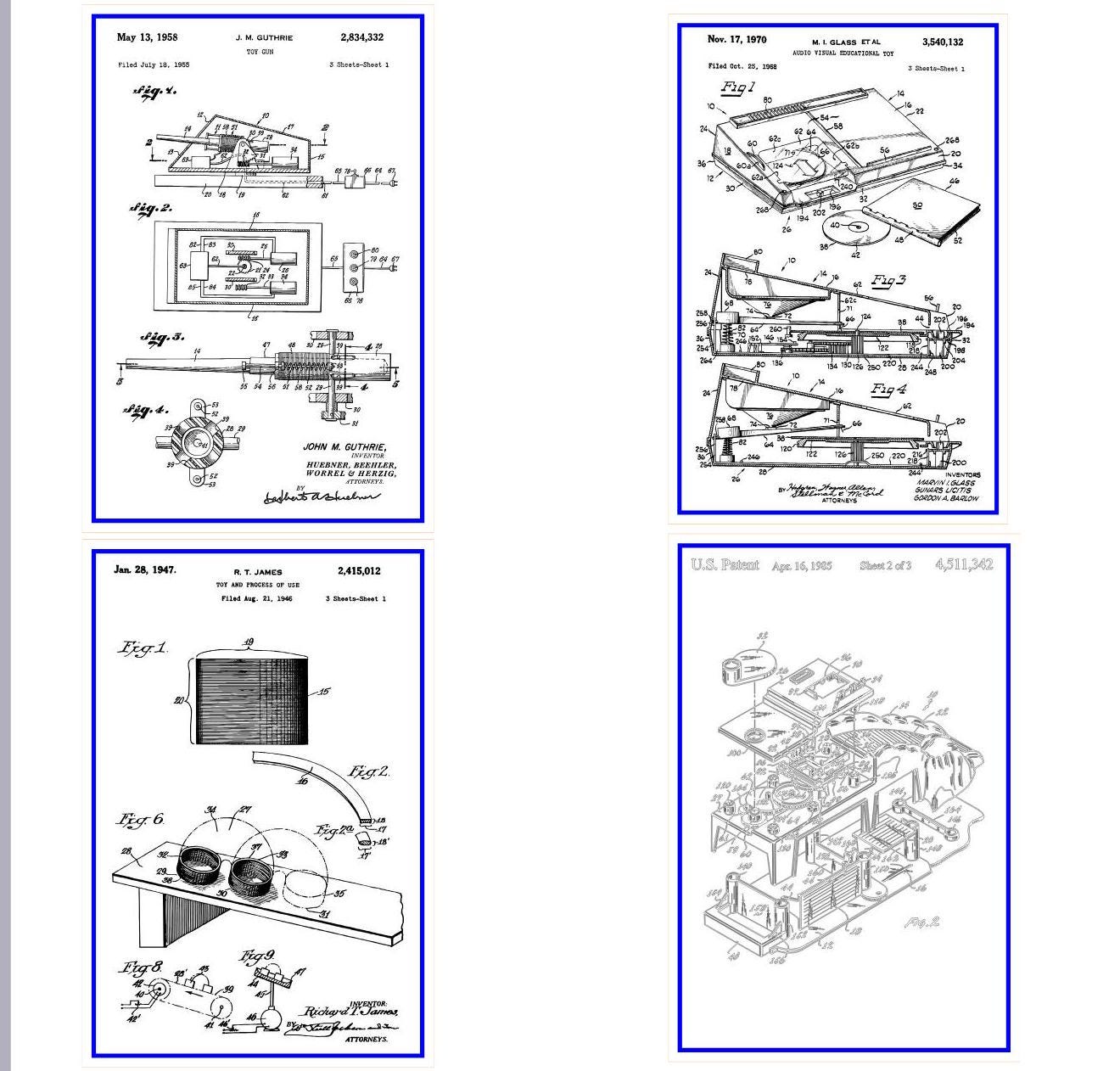 Vintage Toys Patent Drawings Schematics Pack 2. for Laser Etching ...