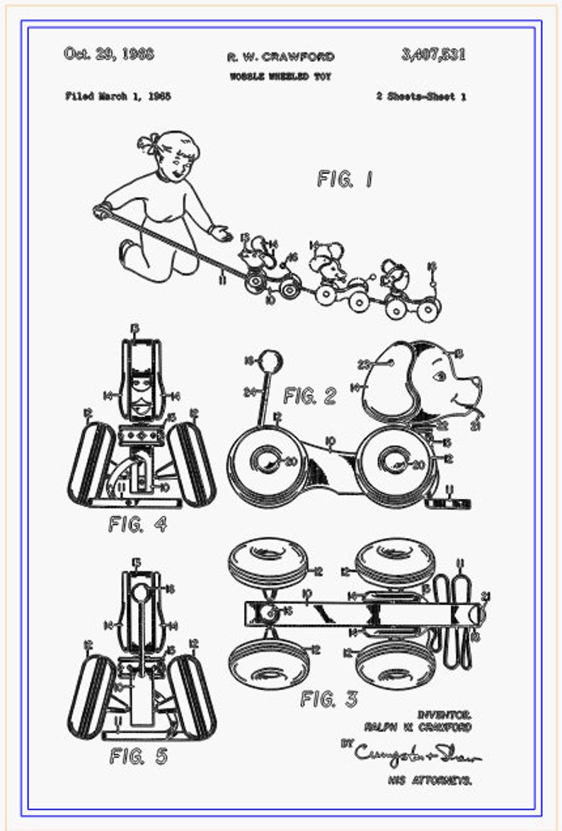 Vintage Toys Patent Drawings Schematics for Laser Etching, Cricut ...