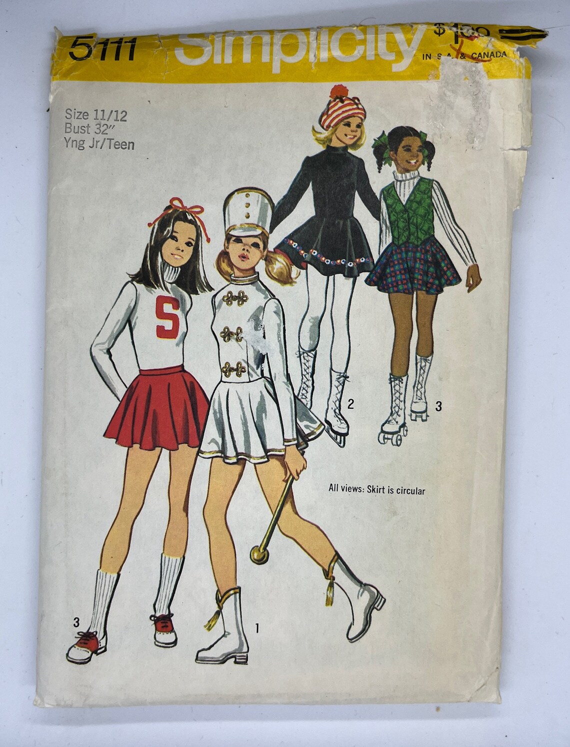 Simplicity 5111 | 1972 Teen's Cheerleader, Majorette and Skating ...
