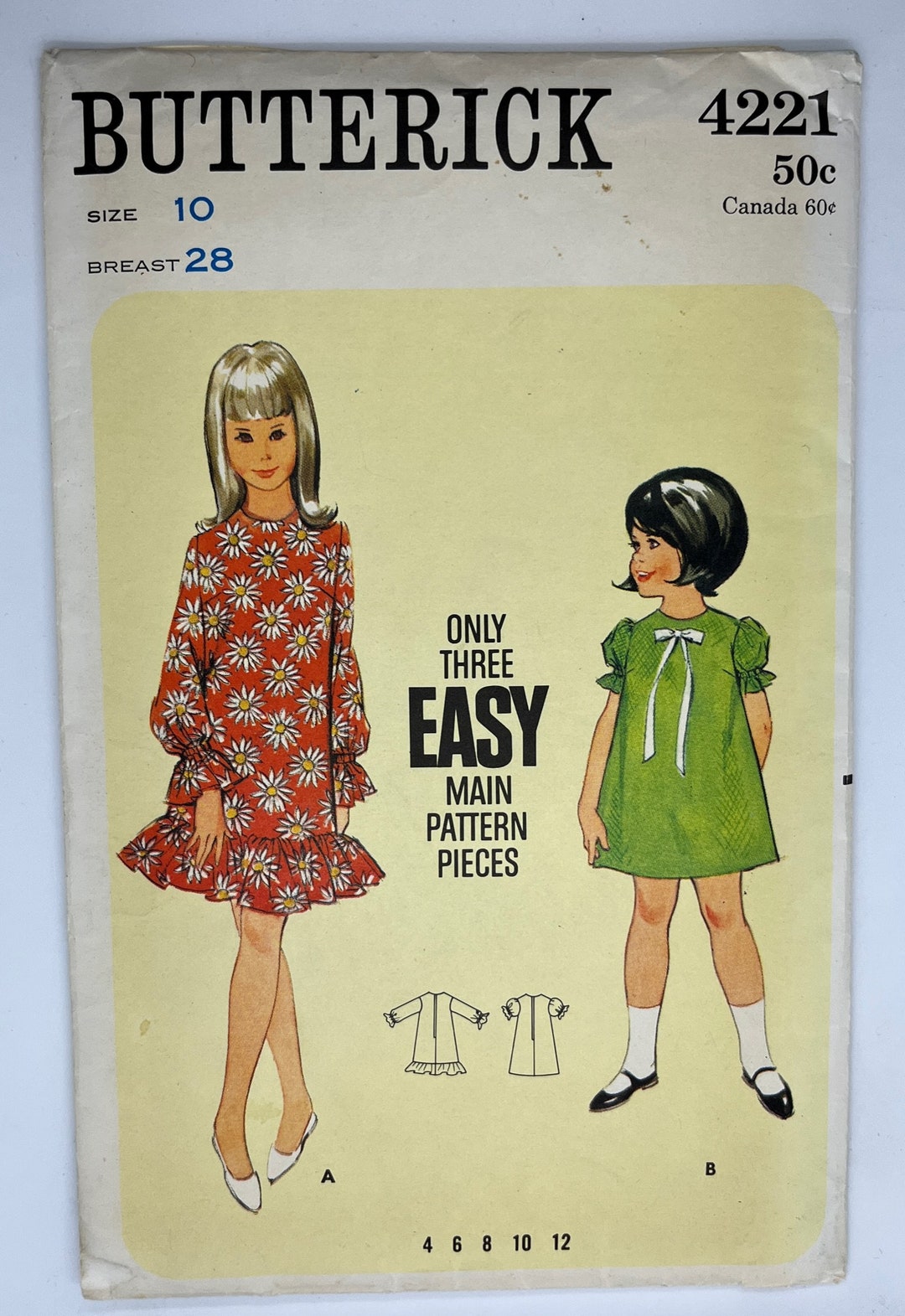 Butterick 4221 | 1966 Child's One-piece Dress | Size 10 Chest 28 ...