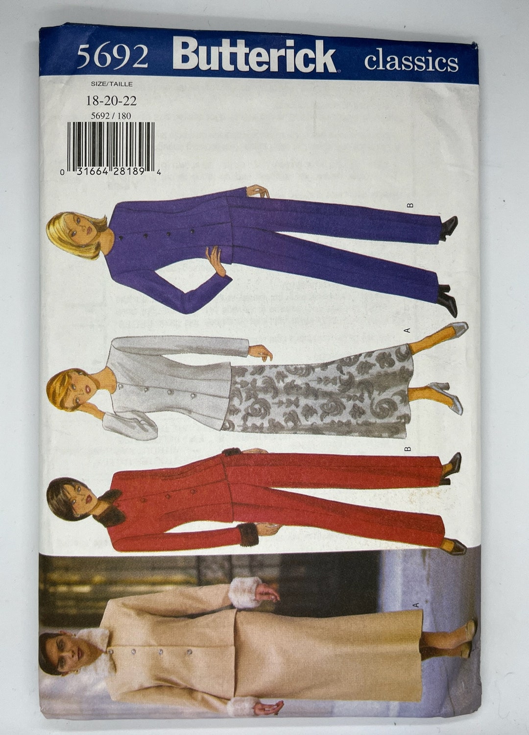 Butterick Classics 5692 Misses' Jacket, Skirt and Pants Two Sizes ...