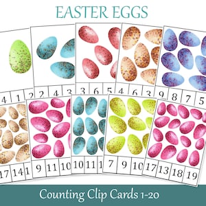 Easter Eggs Counting Clip Flashcards 1 - 20, Printable Spring Numbers ...