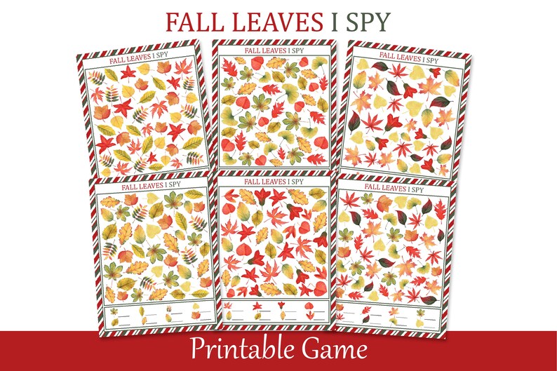 I Spy Fall Leaves Printable Game for Kids, Fall Preschool Party ...
