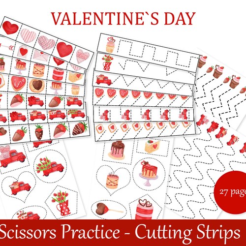 Valentines Scissors Cutting Practice Cutting Strips for Fine - Etsy