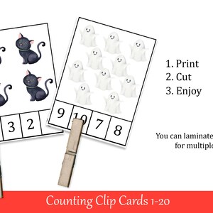 Halloween Count and Clip Cards, Number 1 - 20, Flashcards, Fall ...