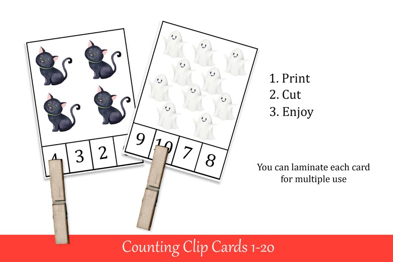 Halloween Count and Clip Cards, Number 1 - 20, Flashcards, Fall ...