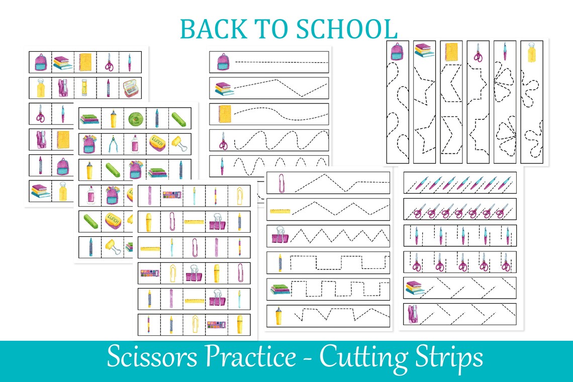 Scissors Cutting Practice Back to School, Cutting Strips for Fine Motor ...