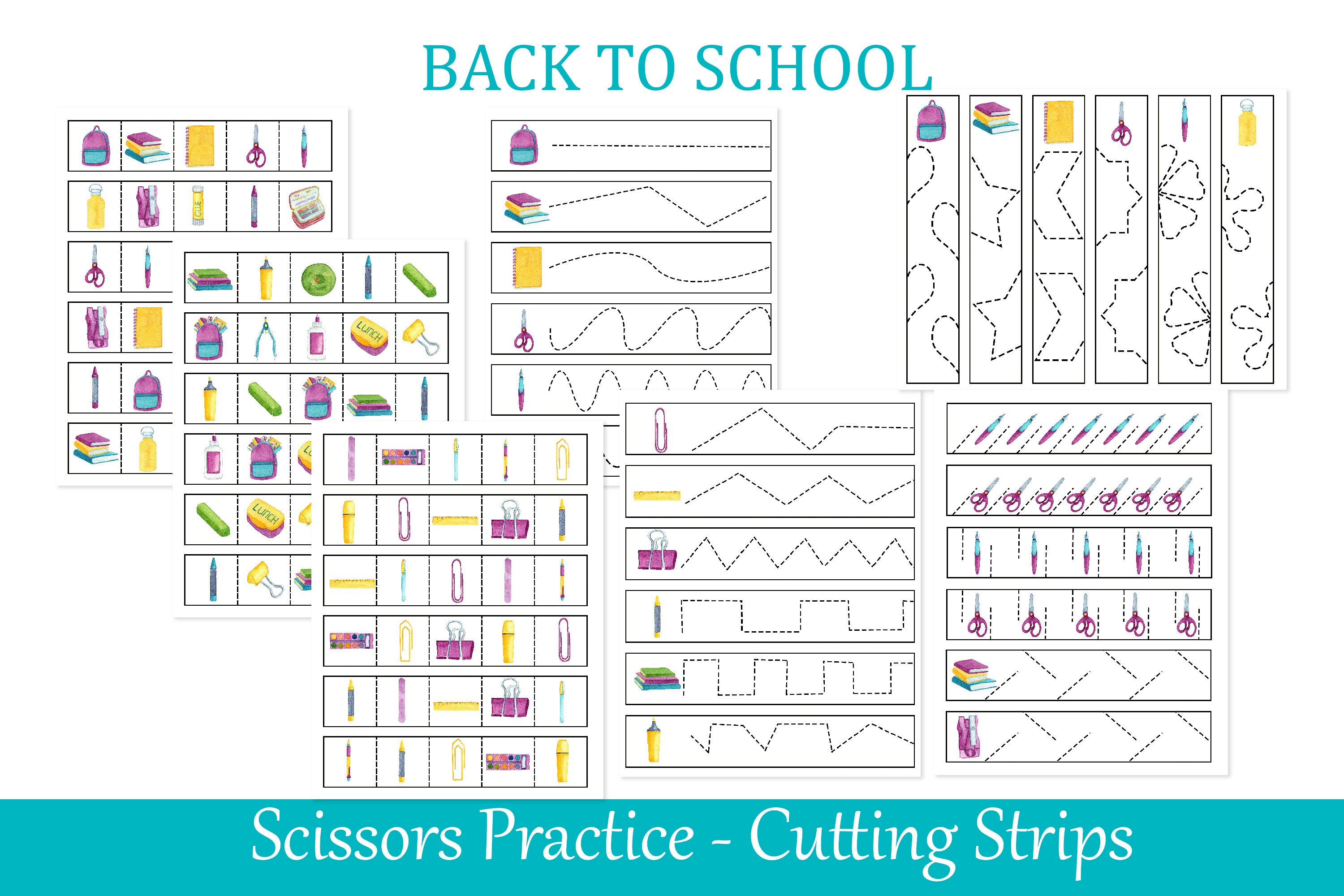 Scissors Cutting Practice Back to School, Cutting Strips for Fine Motor ...