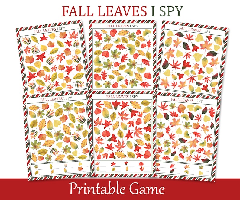 I Spy Fall Leaves Printable Game for Kids, Fall Preschool Party ...