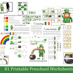 St Patricks Day Preschool Learning Pack, Worksheets, Montessori ...