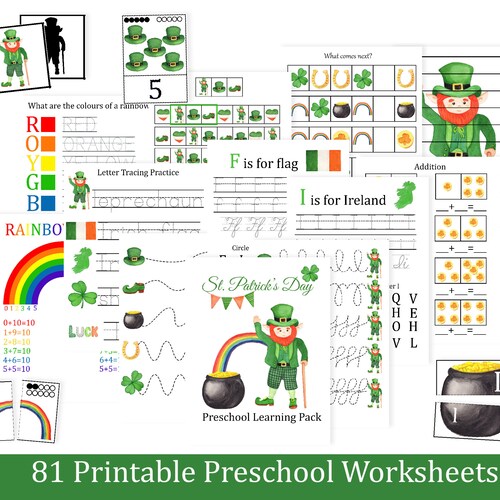 St Patricks Day Preschool Learning Pack Worksheets | Etsy