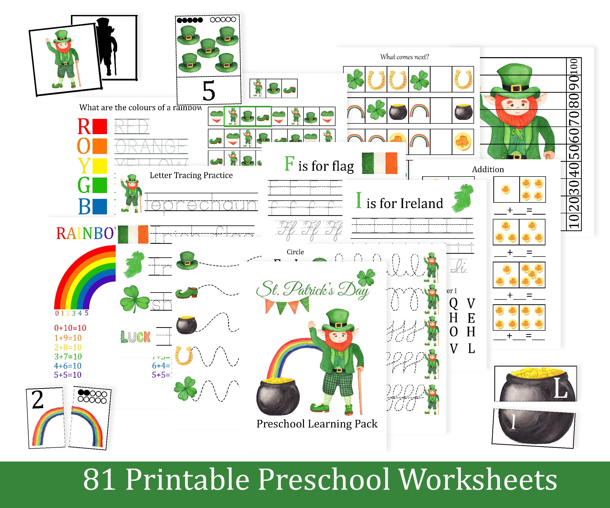 St Patricks Day Preschool Learning Pack Worksheets - Etsy
